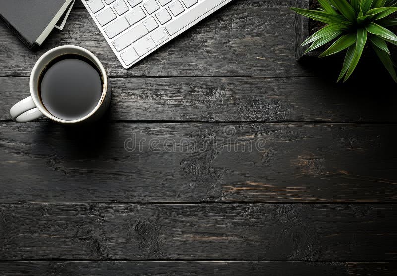 Morning Workspace Setup Featuring Coffee, Keyboard, and Notebook on ...