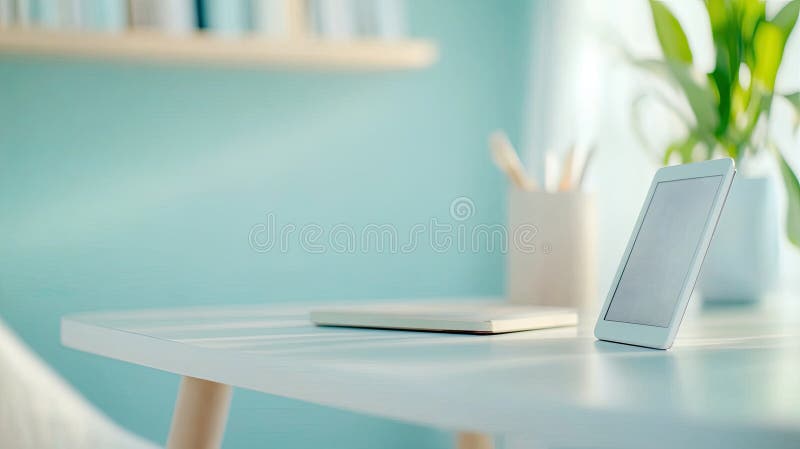 Digital Library Experience on a Modern Desk Showcasing a Vibrant Book ...