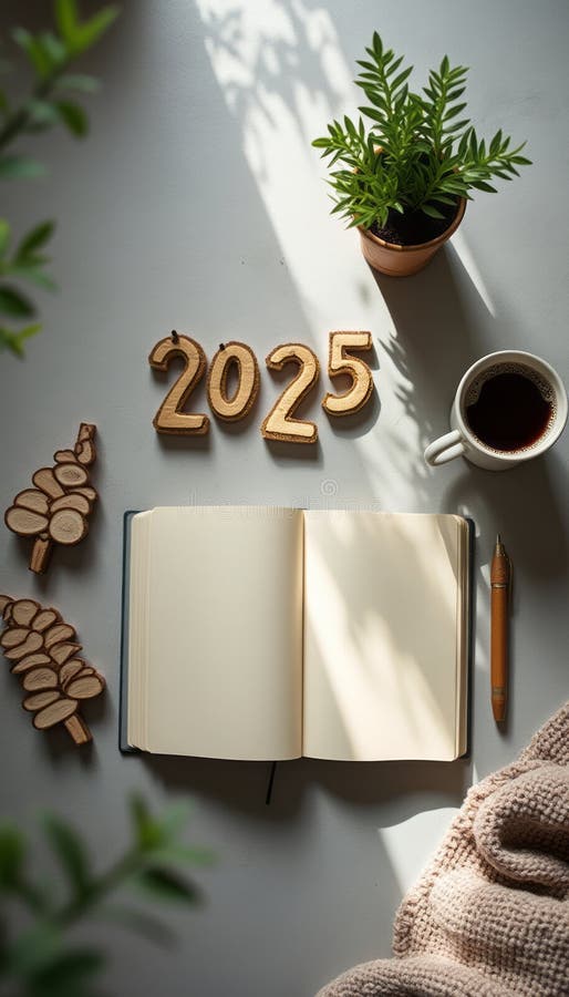 A Cozy Workspace Featuring an Open Notebook, a Cup of Coffee, and ...