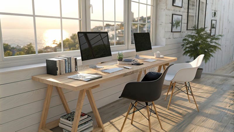 Cozy Workspace with Modern Computers and Office Tools on a Light Table ...