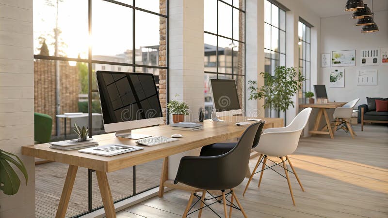 Cozy Workspace with Modern Computers and Office Tools on a Light Table ...