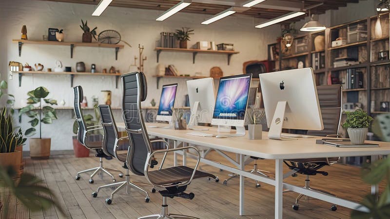 Cozy Workspace with Modern Computers and Office Tools on a Light Table ...