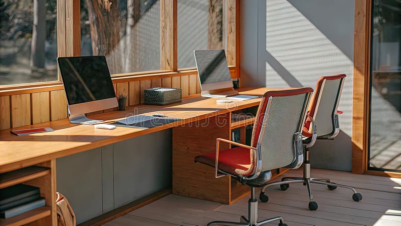 Cozy Workspace with Modern Computers and Office Tools on a Light Table ...