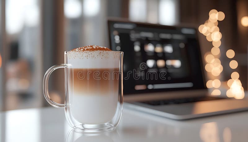 Cozy Workspace with Open Laptop and Coffee Mug on Modern Office Desk ...