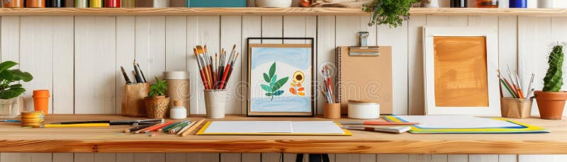 Cozy Workspace with Paintbrushes, Canvases, and Plants. Inviting ...