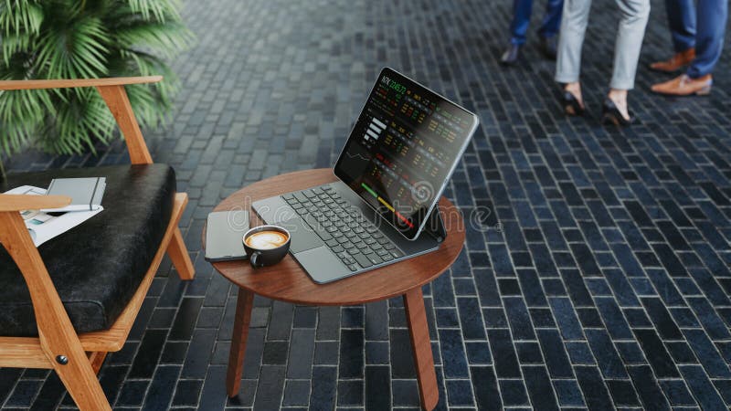 A Cozy Workspace with a Tablet, Coffee, Smartphone, and Notebook on a ...