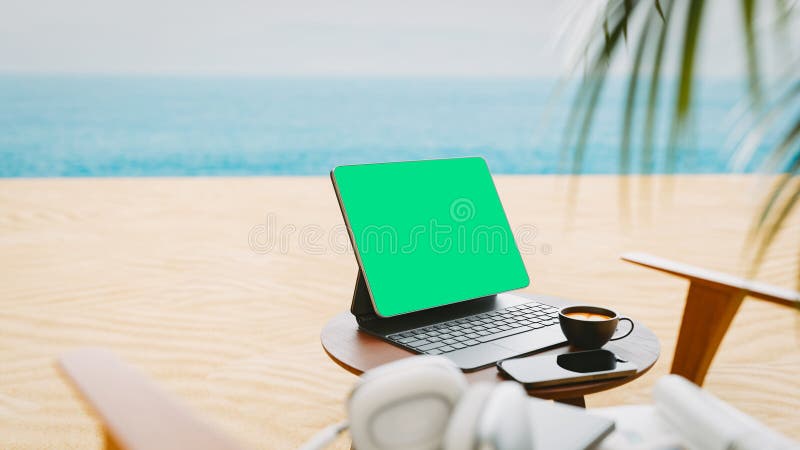 A Cozy Workspace with a Tablet, Coffee, Smartphone, and Notebook on a ...