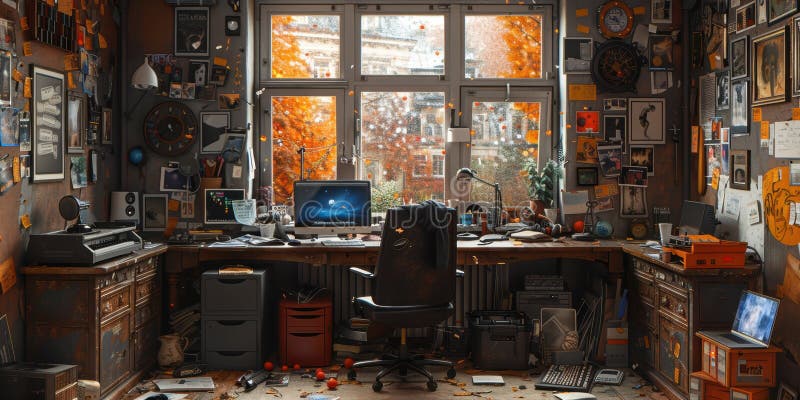 Cozy Workspace with a View. Created by Generative Artificial ...