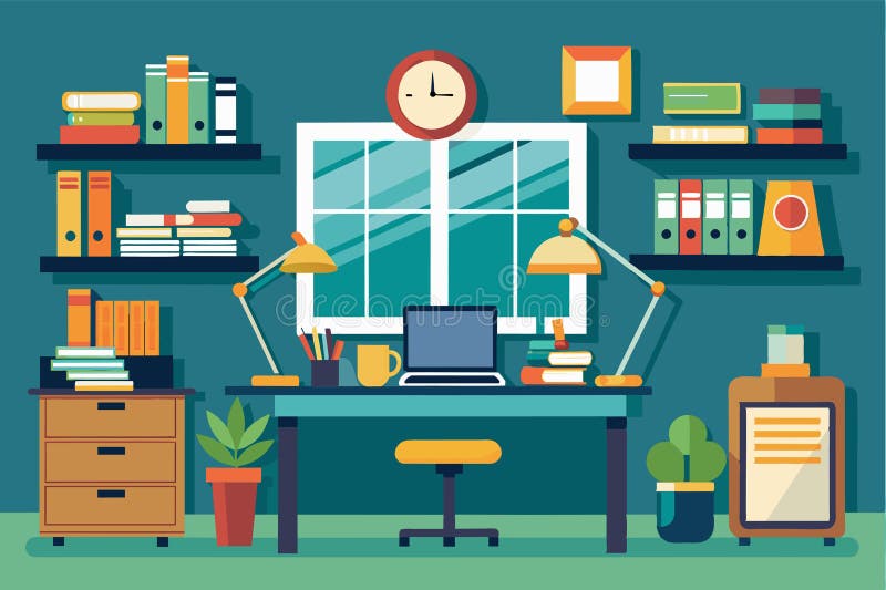 A Cozy Writing Room Features a Desk with a Computer, Plants, Books, and ...