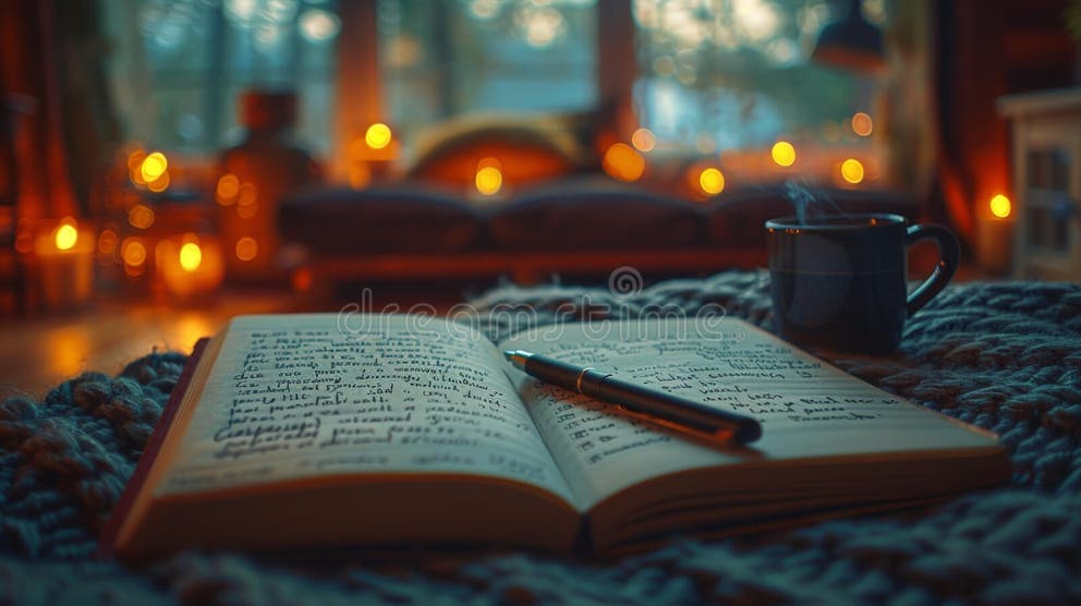 Cozy Writing Space with Candlelight - Generative Ai Stock Illustration ...