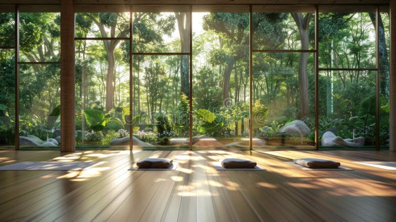 A Cozy Yoga Room with Plenty of Natural Light from Large Windows Stock ...
