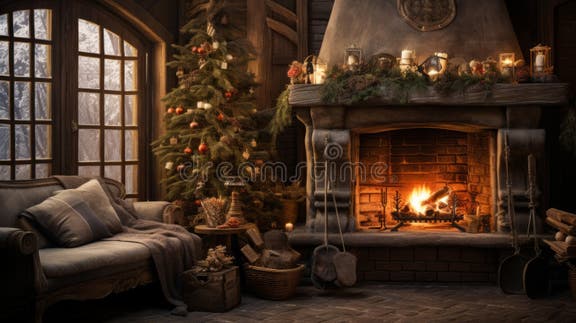 Cozy Yuletide Setting with Rustic Stock Illustration - Illustration of ...