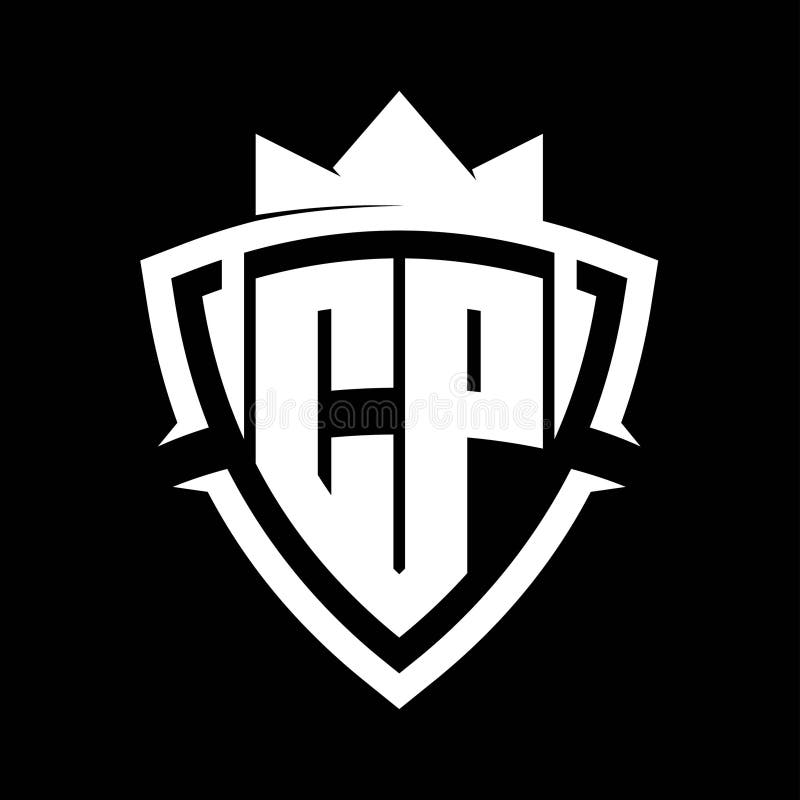CP Letter Monogram with Triangle Curve Shield Shape with Crown White and Black Background Color ...