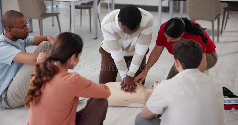 Cpr, Training and Mannequin with Man in Class for First Aid, Workshop ...