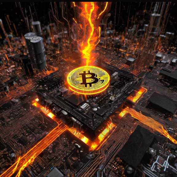 CPU Bitcoin Cryptocurrency it is a Shockwave Burning with Electricity Stock Illustration ...
