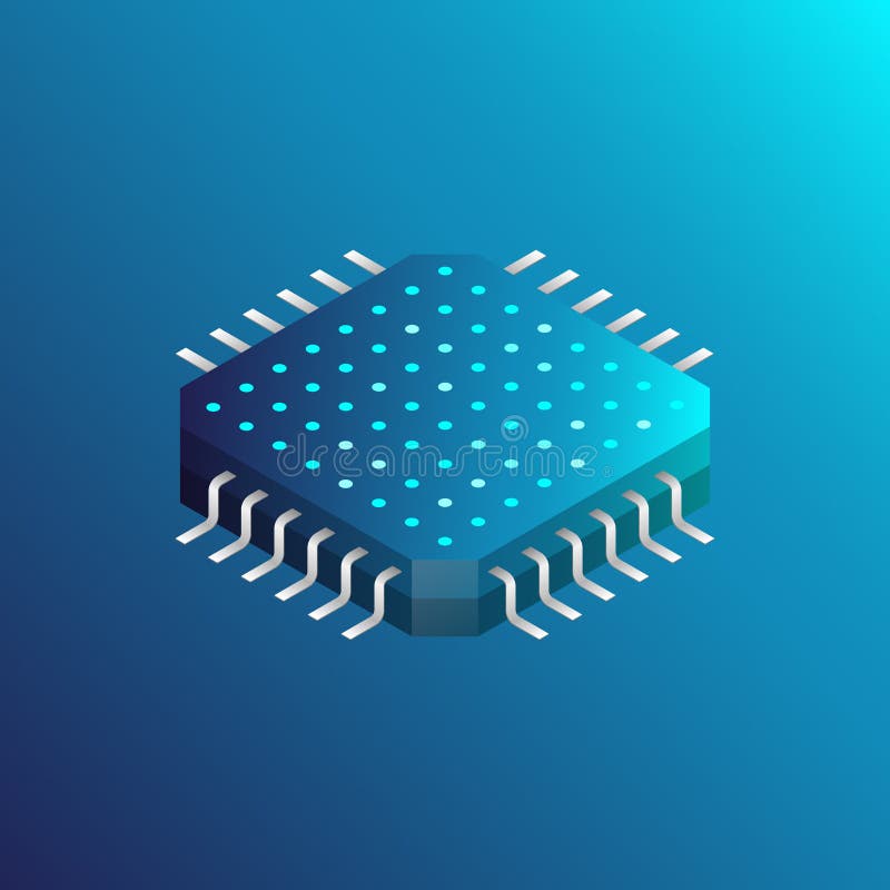CPU with Blue Lights and Effects, Futuristic Microchip, Vector Stock ...