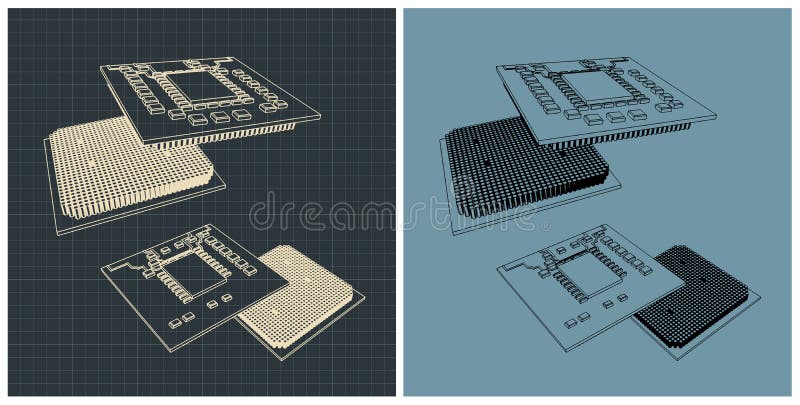 CPU Blueprints and Integrated Electronics Stock Vector - Illustration ...