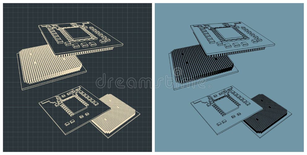CPU Blueprints and Integrated Electronics Stock Vector - Illustration ...