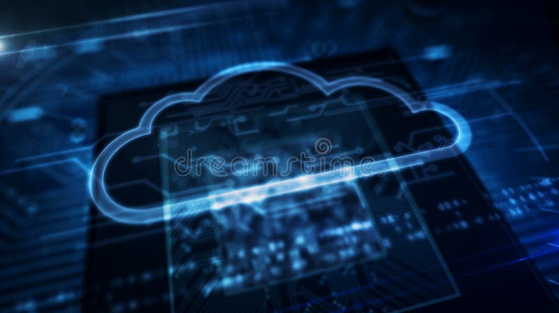 CPU on Board with Cloud Hologram Display Stock Illustration ...
