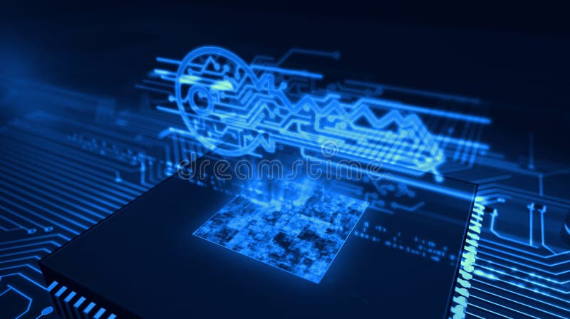 CPU on Board with Cyber Key Hologram Stock Illustration - Illustration ...