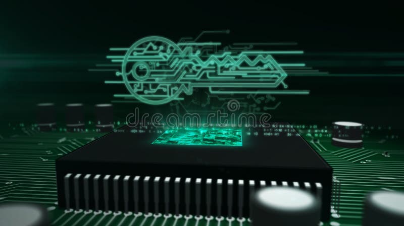 CPU on Board with Cyber Key Hologram Stock Illustration - Illustration ...