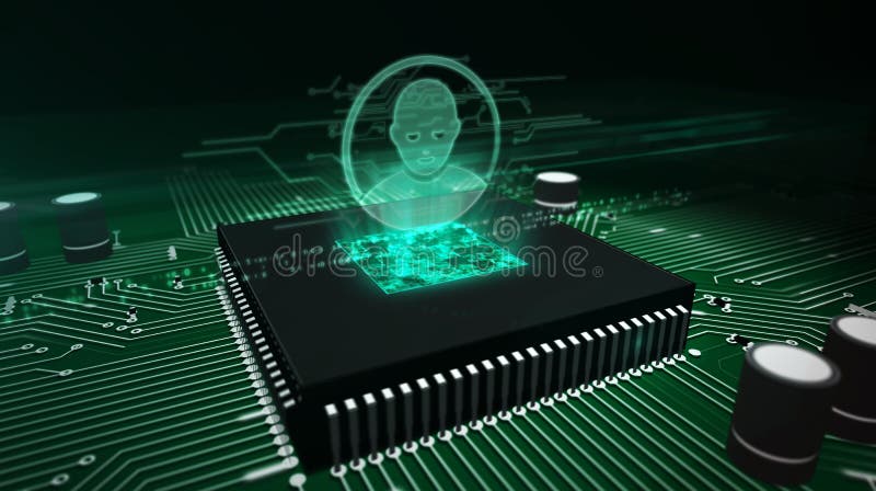 CPU On Board With Ai Head Hologram Stock Photo - Image of background ...