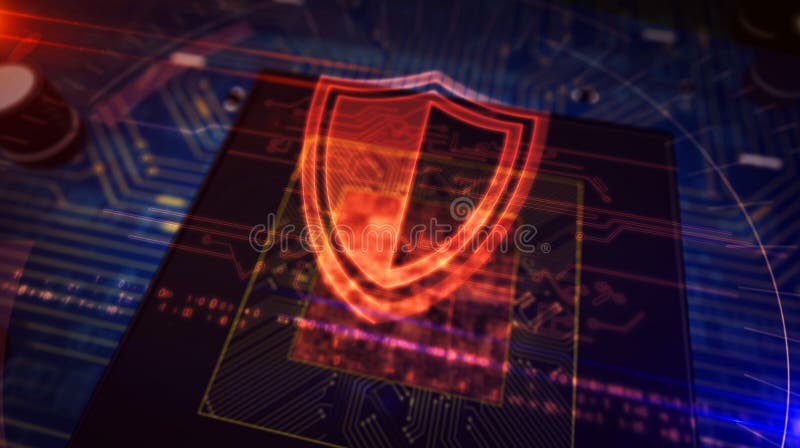 CPU on Board with Shield Hologram Display Stock Illustration ...