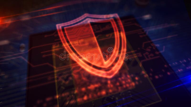 CPU on Board with Shield Hologram Display Stock Illustration ...