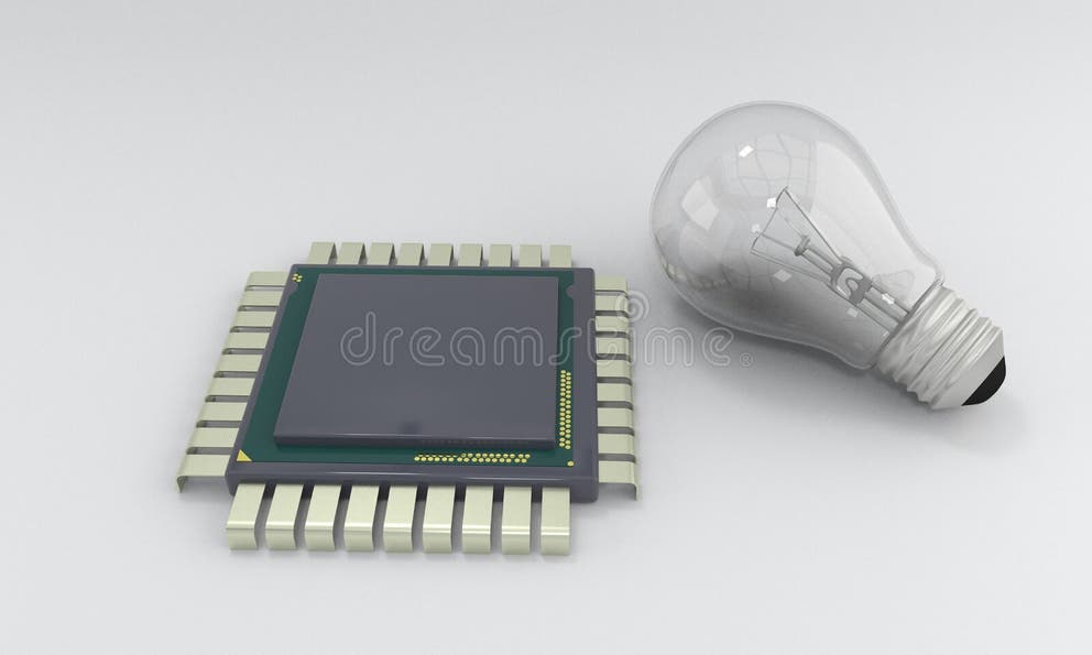 CPU and Bulb of Background, 3d Stock Illustration - Illustration of ...