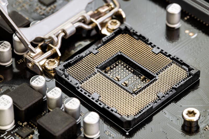 Cpu Processor Socket Pins on Motherboard Stock Photo - Image of close ...