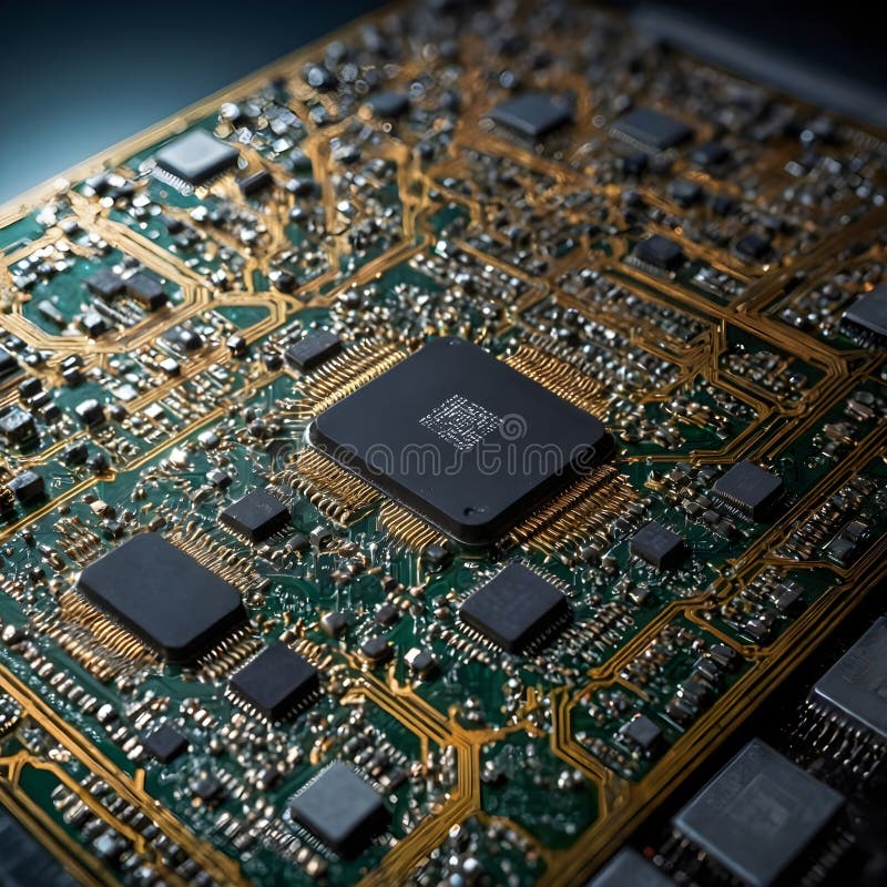AI Generated Illustration of a Close-up of Microchips and Transistors ...
