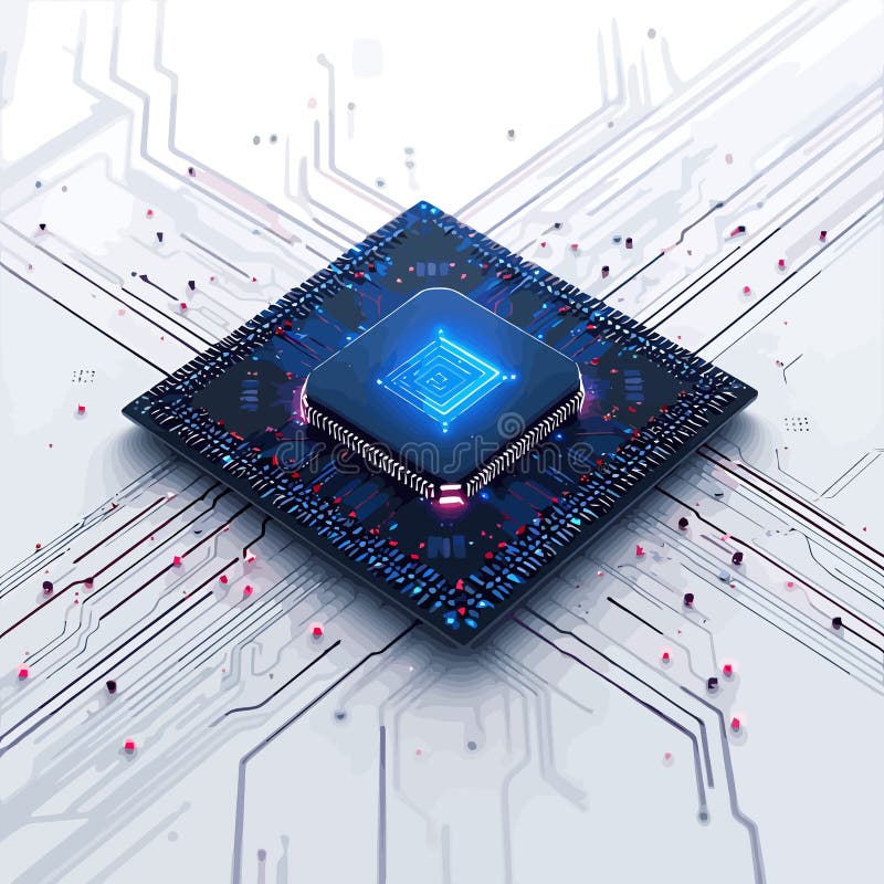 A Cpu Chip with a Blue Light on Top of it Stock Vector - Illustration ...