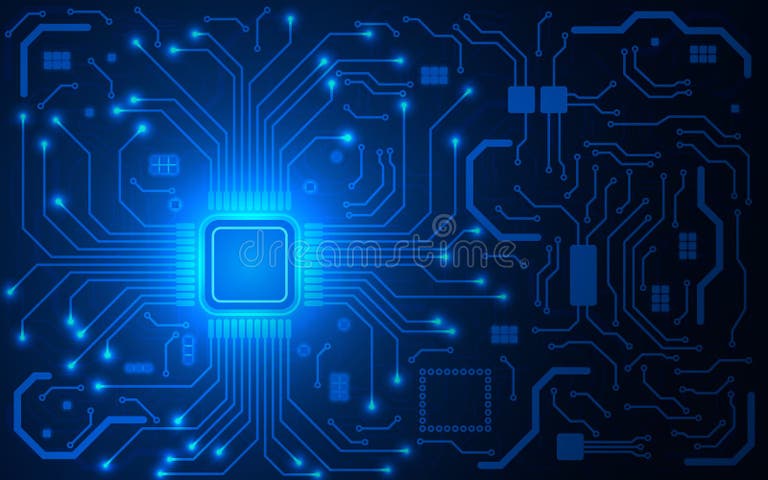 CPU Chip and Circuit Board. Blue Microprocessor Background. Computer ...