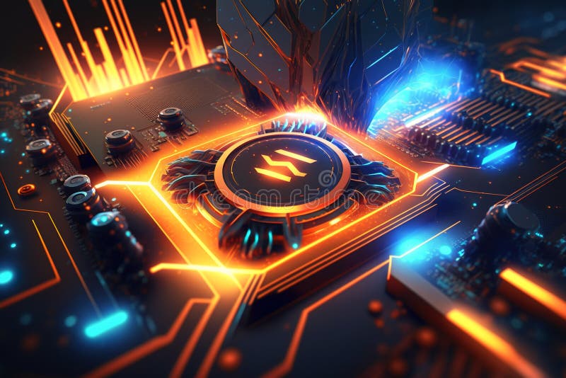Cpu Chip On Circuit Board Processor With Magic Light Inside Computer Generative Ai Stock