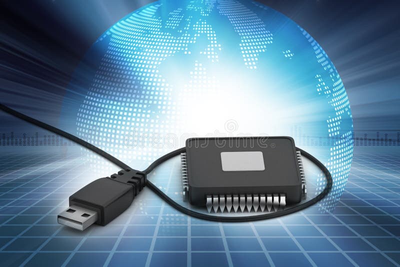 CPU Chip with Connecting Cable Stock Illustration - Illustration of ...