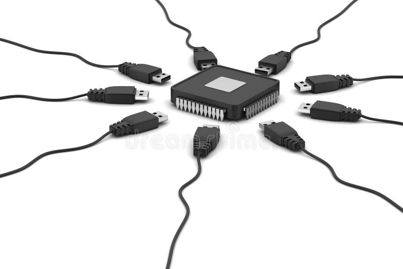 CPU Chip with Connecting Cable Stock Illustration - Illustration of ...