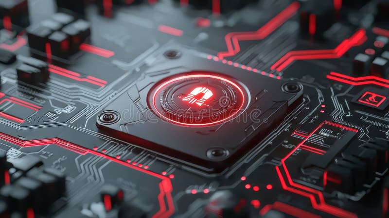 Cpu Chip Illuminated by Red Light, Symbol of Active Processing and ...