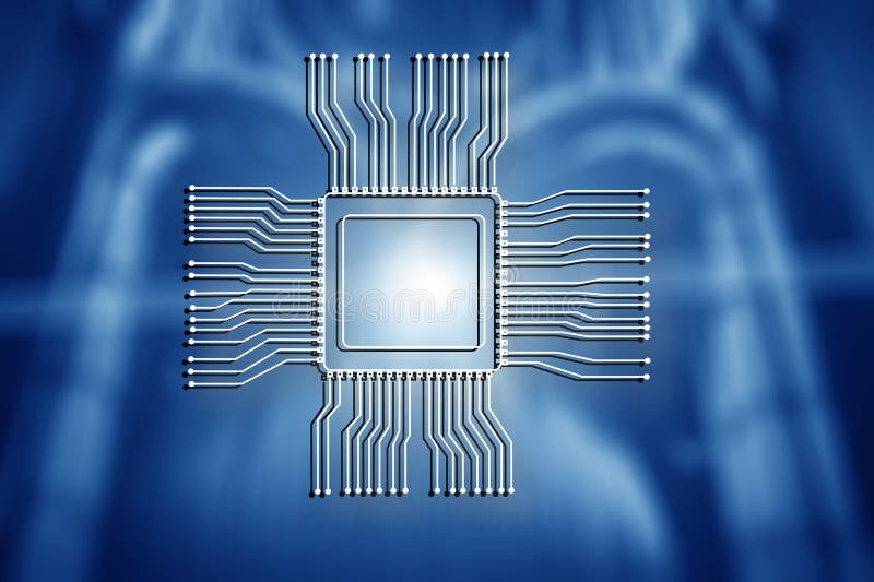 CPU Chip Logo On Blurred Abstract Server Room Background. Technology ...
