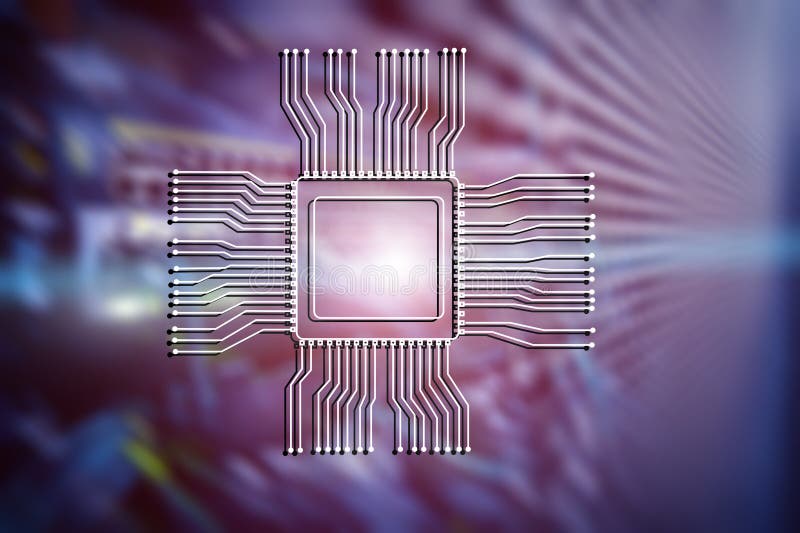 CPU Chip Logo on Blurred Abstract Server Room Background. Technology ...