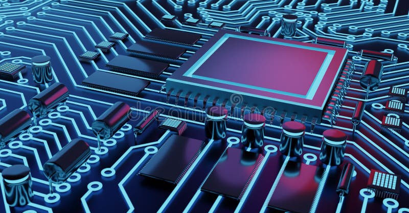 CPU Chip on Motherboard - Abstract 3D Render of a Computer Processor ...