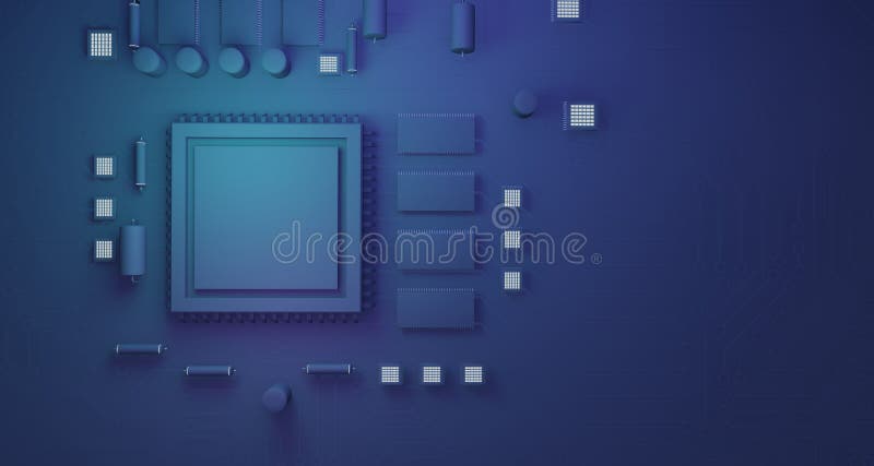CPU Chip on Motherboard - Abstract 3D Render of a Computer Processor ...