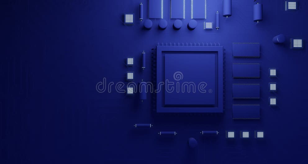 CPU Chip on Motherboard - Abstract 3D Render of a Computer Processor ...