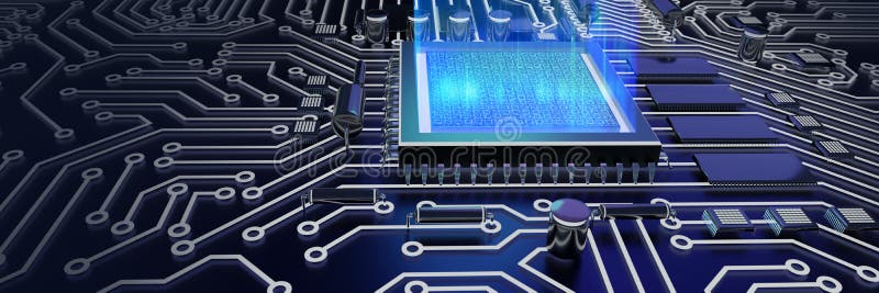 Cpu Chip On Motherboard Abstract 3d Render Of A Computer Processor