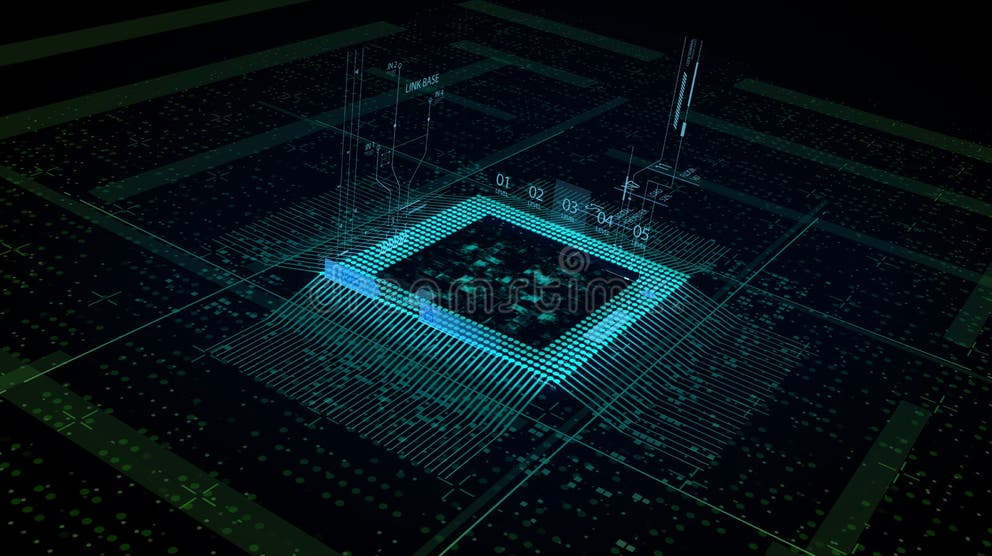 CPU Chip on Motherboard - Abstract 3D Render of a Computer Processor ...