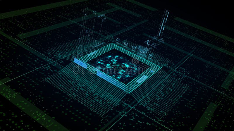 CPU Chip on Motherboard - Abstract 3D Render of a Computer Processor ...