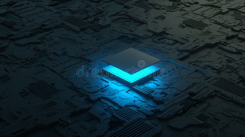 Cpu Chip On Motherboard Abstract 3d Render Of A Processor Stock Illustration Illustration Of