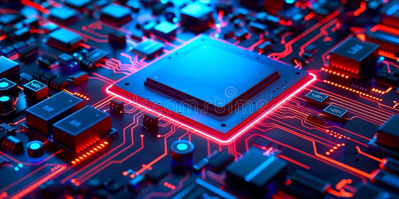 Cpu Chip on a Motherboard with Neon Lights Stock Image - Image of ...
