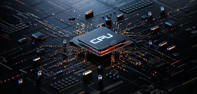 CPU Chip Processor and Circuit Board. Computer Processors Concept Stock ...