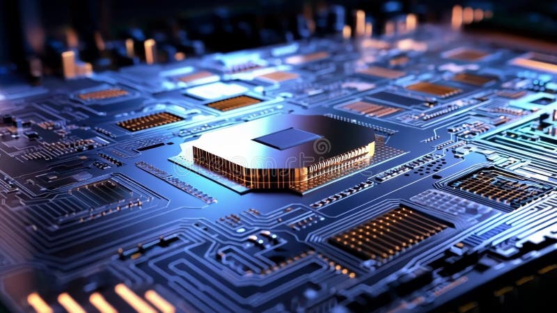 Cpu Chip Resting on Circuit Board Reflecting Blue Light Stock Video ...
