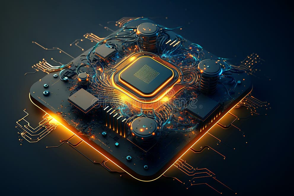 CPU Chips Circuit Board, Processor and Microchips Inside Computer, Generative AI Stock ...